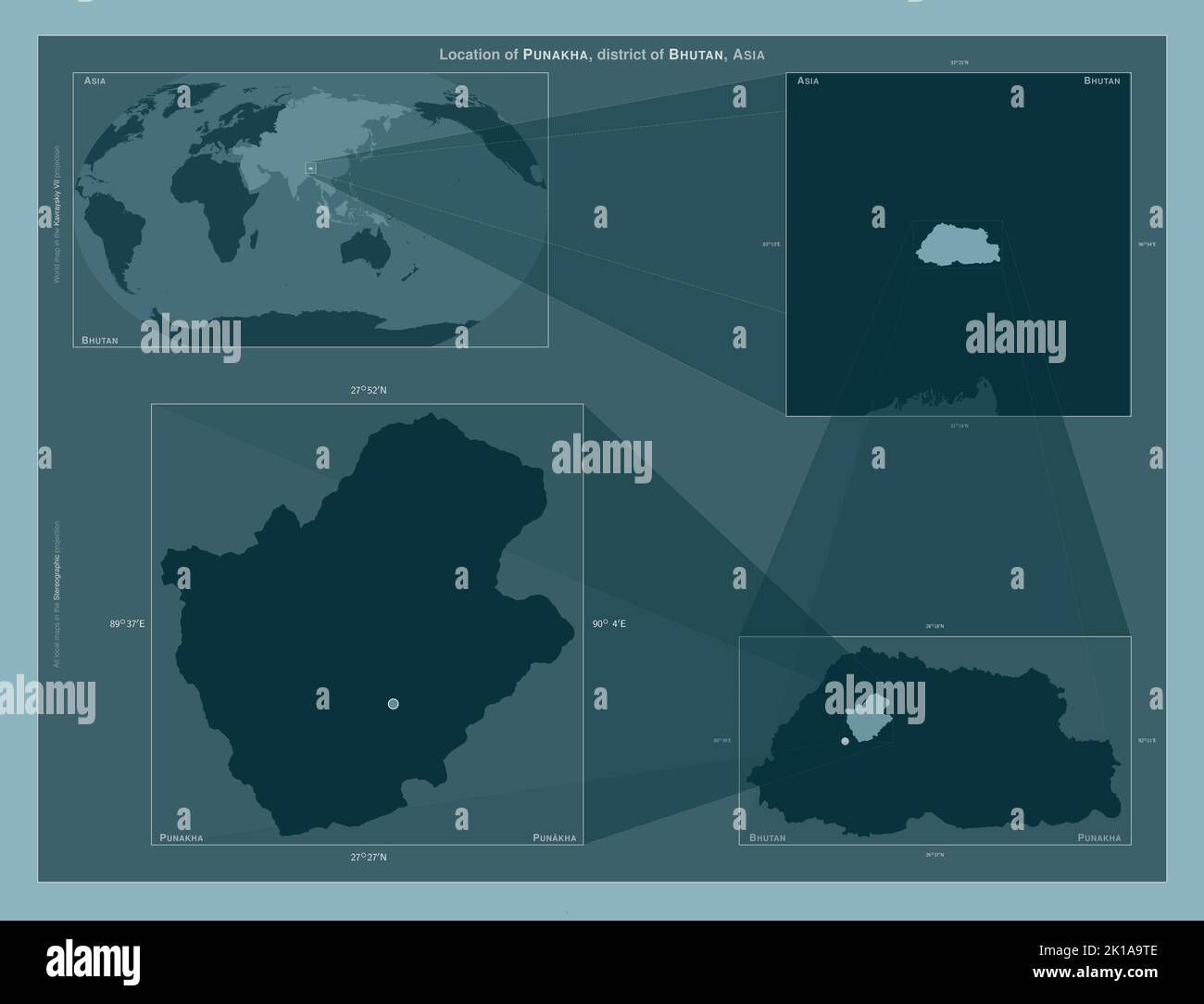 Punakha, district of Bhutan. Diagram showing the location of the region ...