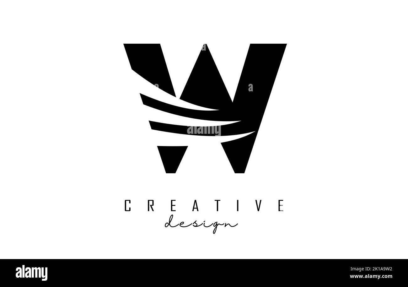 Black letter W logo with leading lines and negative space design ...