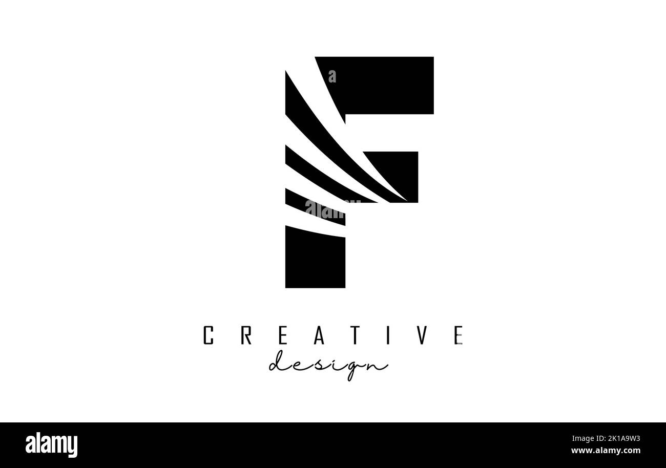 Black letter F logo with leading lines and negative space design ...
