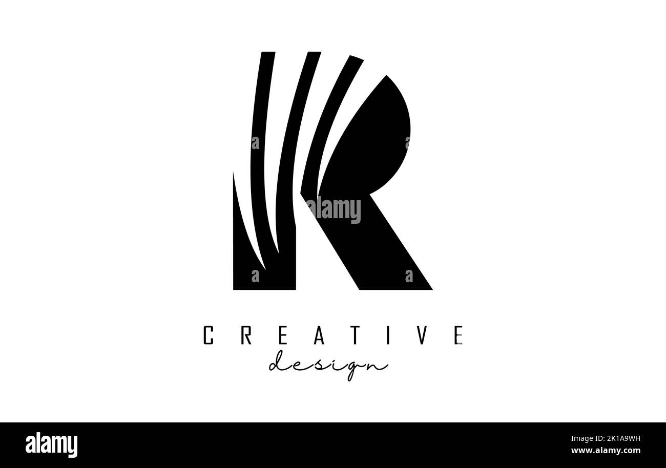 Black letter R logo with leading lines and negative space design ...