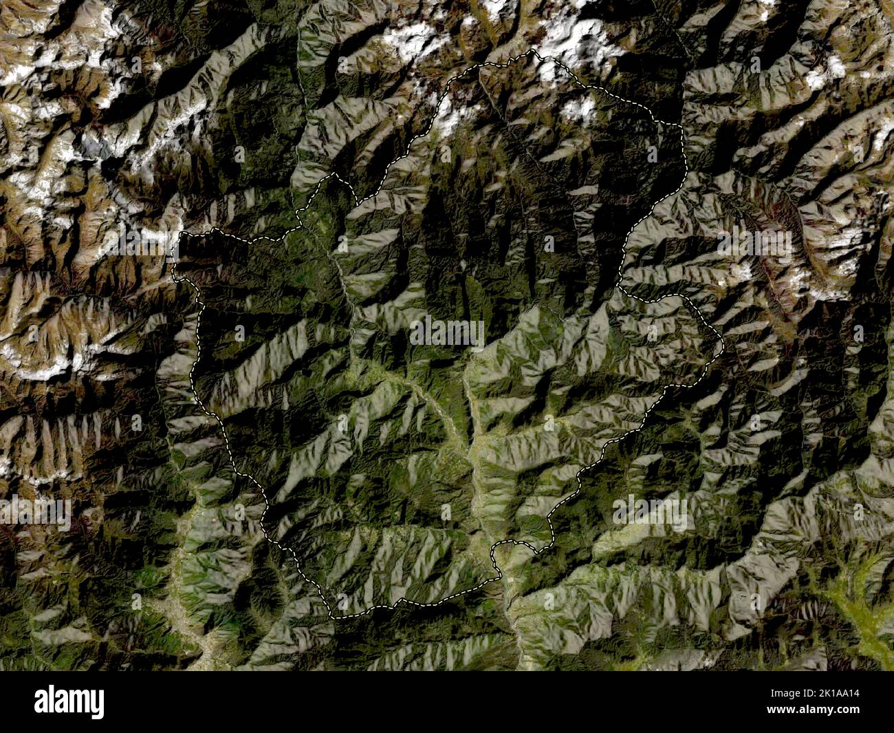 Punakha, district of Bhutan. Low resolution satellite map Stock Photo ...
