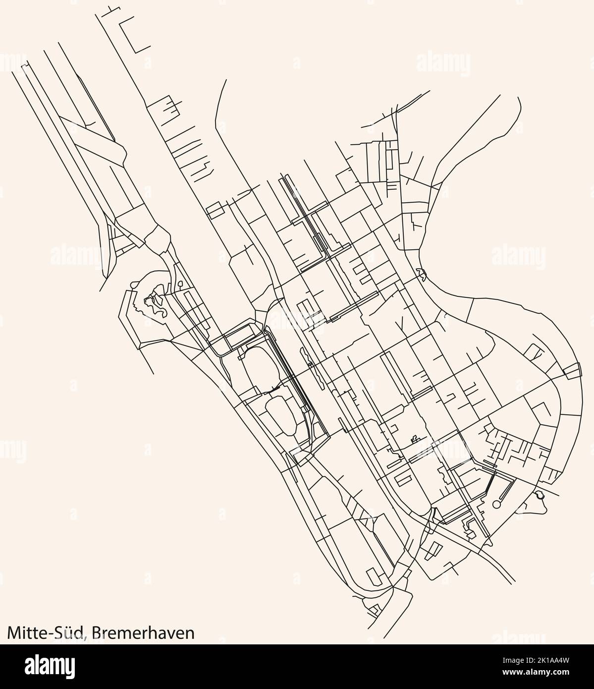 Street roads map of the MITTE-SÜD QUARTER, BREMERHAVEN Stock Vector ...
