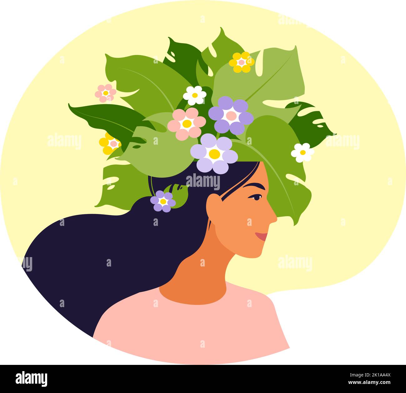 Mental health, happiness, harmony concept. Happy female head with ...