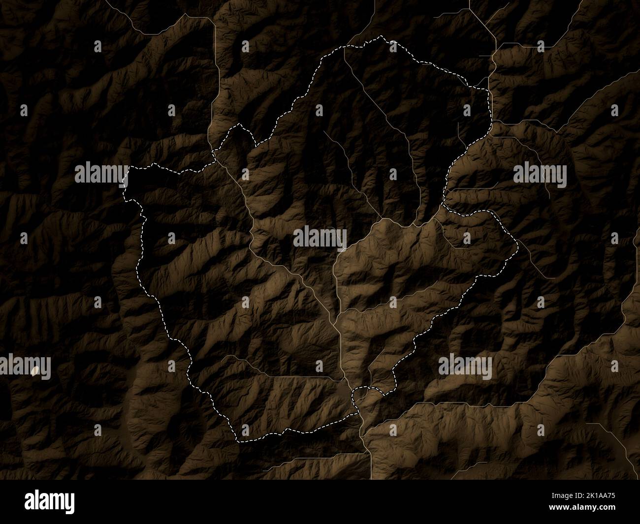 Punakha, district of Bhutan. Elevation map colored in sepia tones with ...