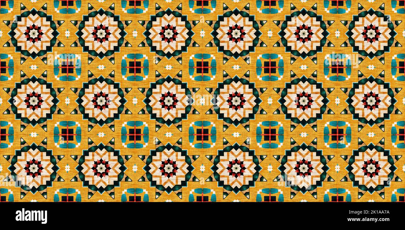 Traditional tile mosaic seamless border pattern print. Fabric effect ...