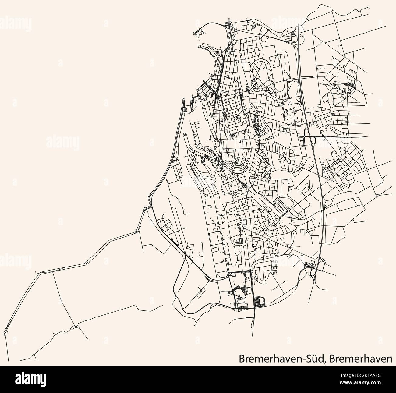 Street roads map of the BREMERHAVEN-SÜD MUNICIPALITY, BREMERHAVEN Stock ...