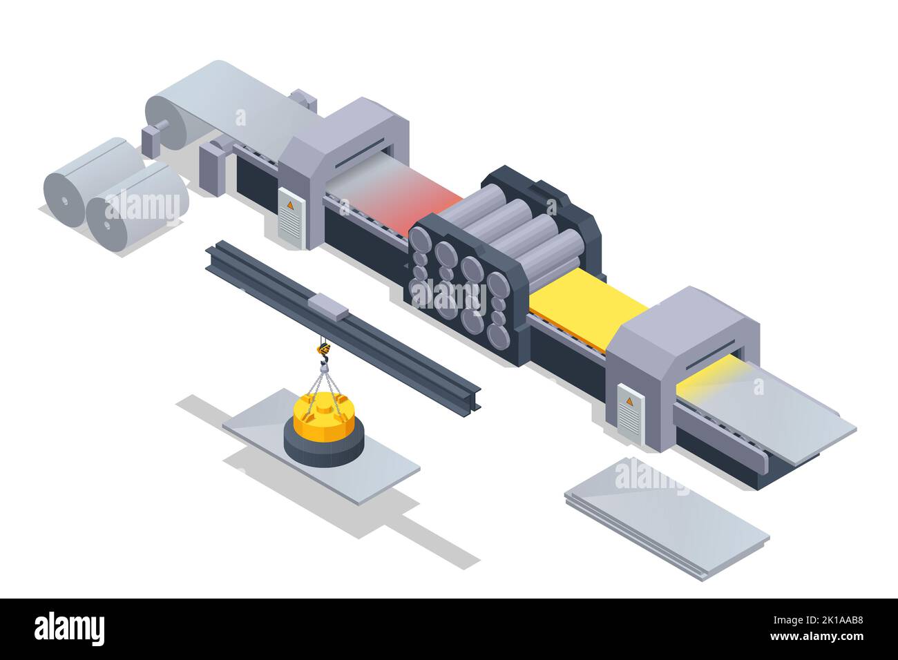 Worker controlling metal melting in furnaces. Isometric industrial ...