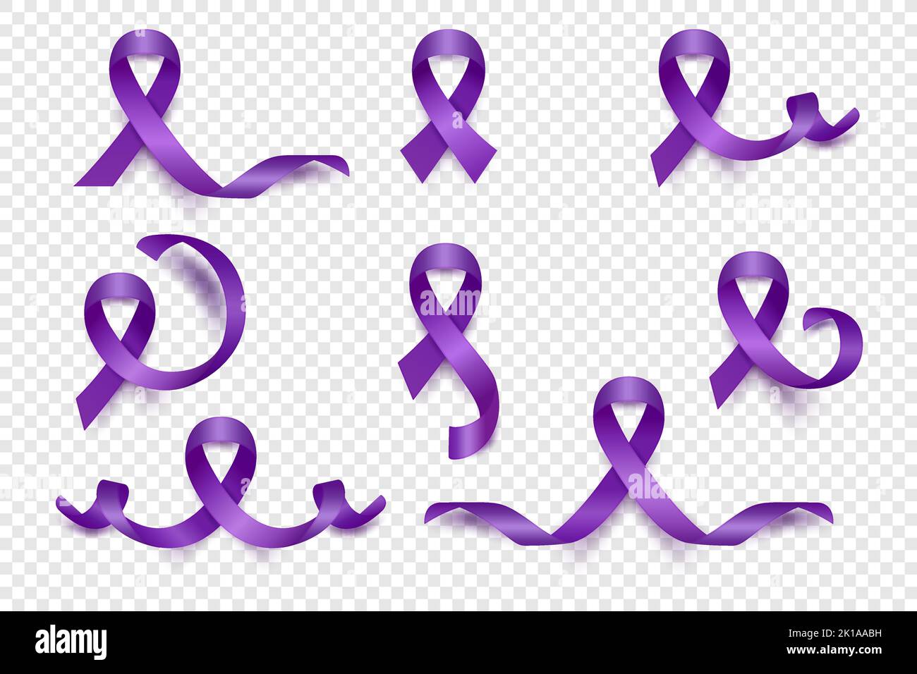 Vector 3d Realistic Purple Ribbon Set Pancreatic Cancer Awareness