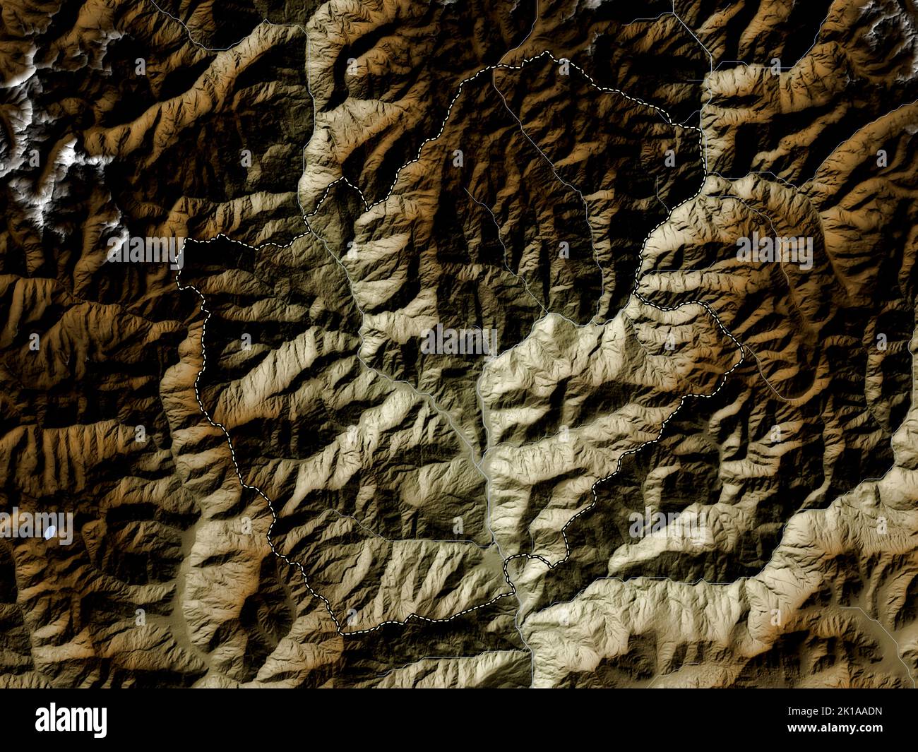 Punakha, district of Bhutan. Elevation map colored in wiki style with ...