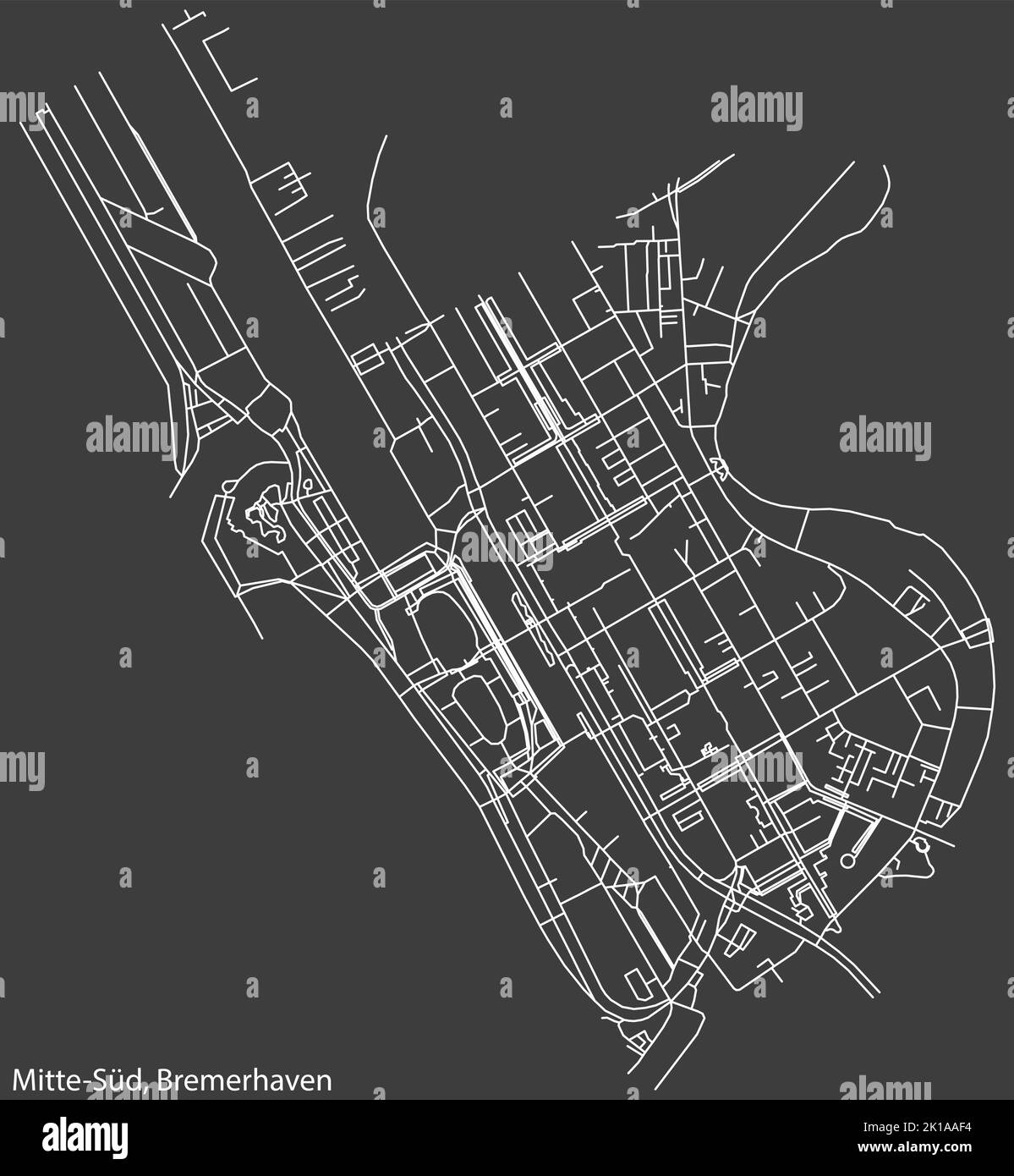 Street roads map of the MITTE-SÜD QUARTER, BREMERHAVEN Stock Vector ...