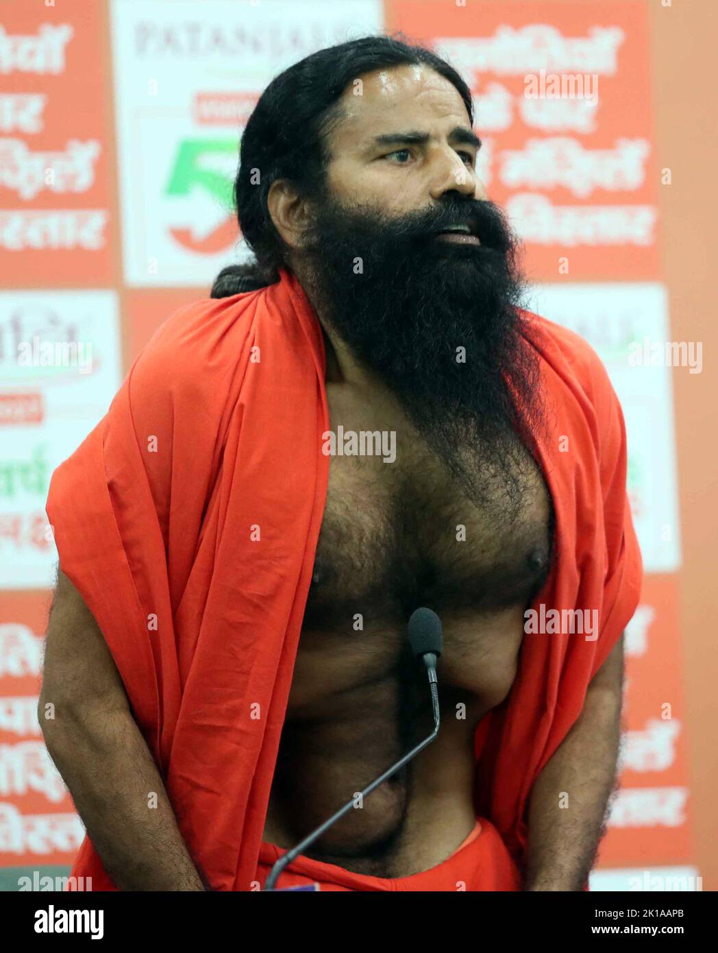 India. 16th Sep, 2022. NEW DELHI, INDIA - SEPTEMBER 16: Yog Guru Swami Ramdev addressing a press ...