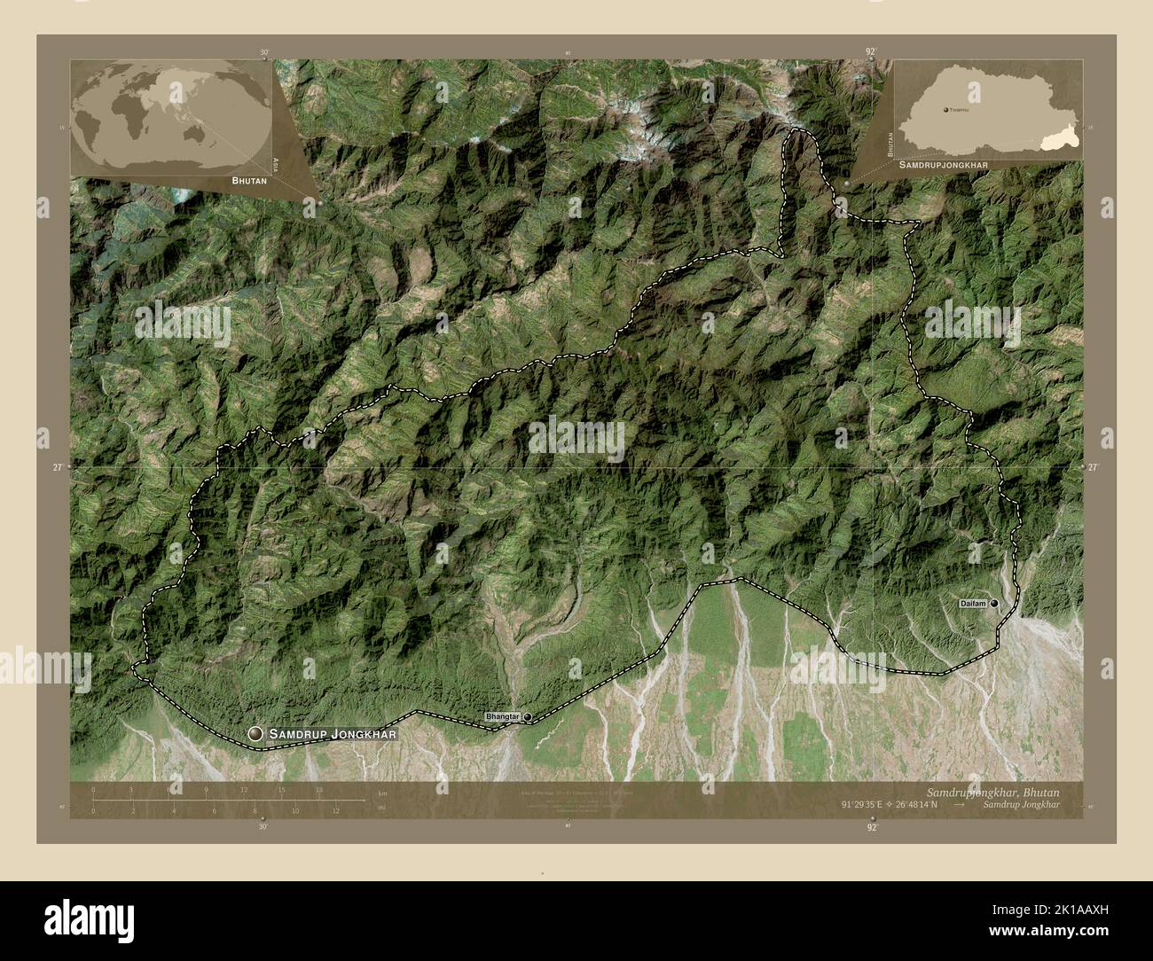 Samdrupjongkhar, district of Bhutan. High resolution satellite map ...