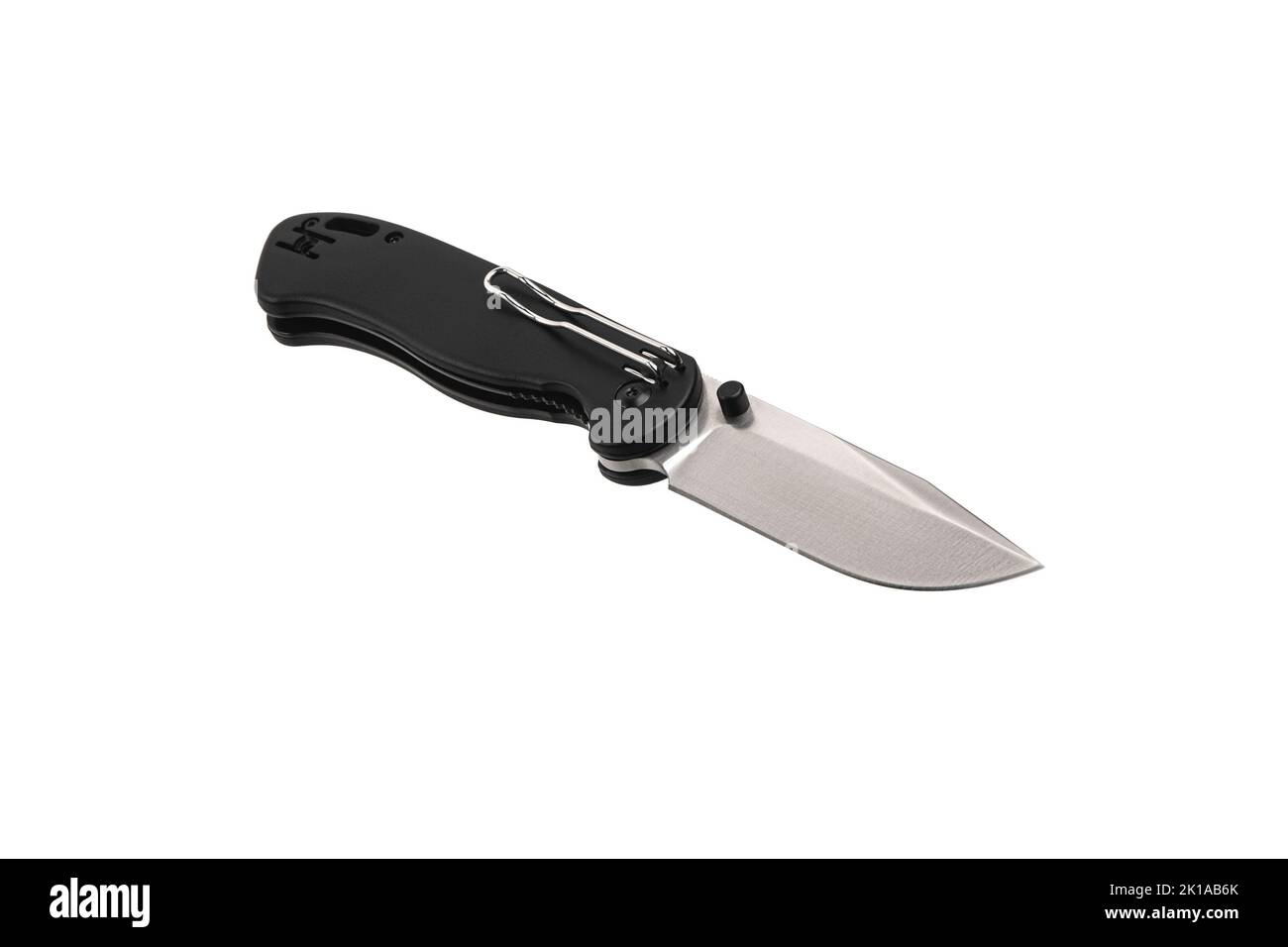 Pocket folding knife isolate on white background. Compact metal sharp ...