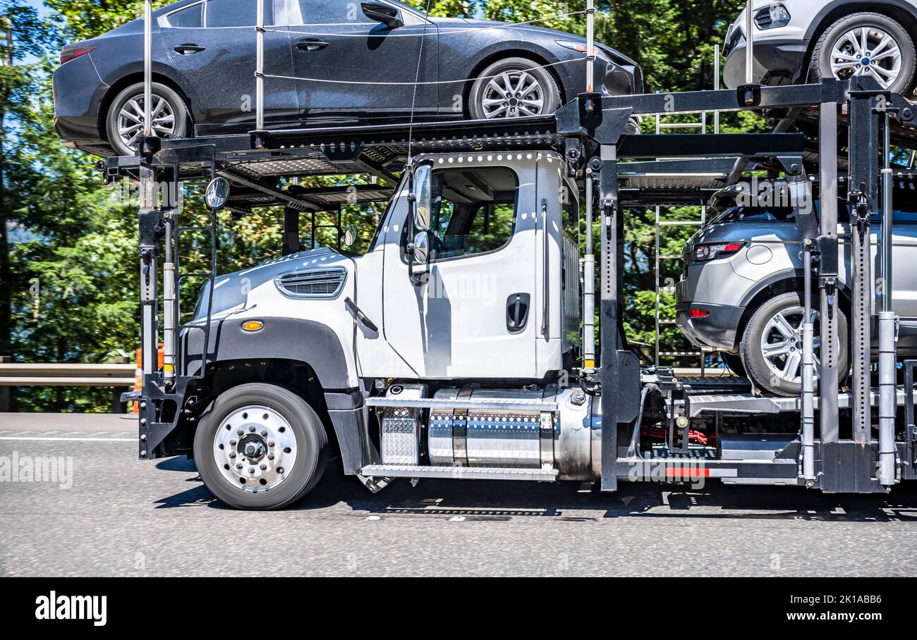 Industrial big rig white day cab car hauler semi truck tractor ...