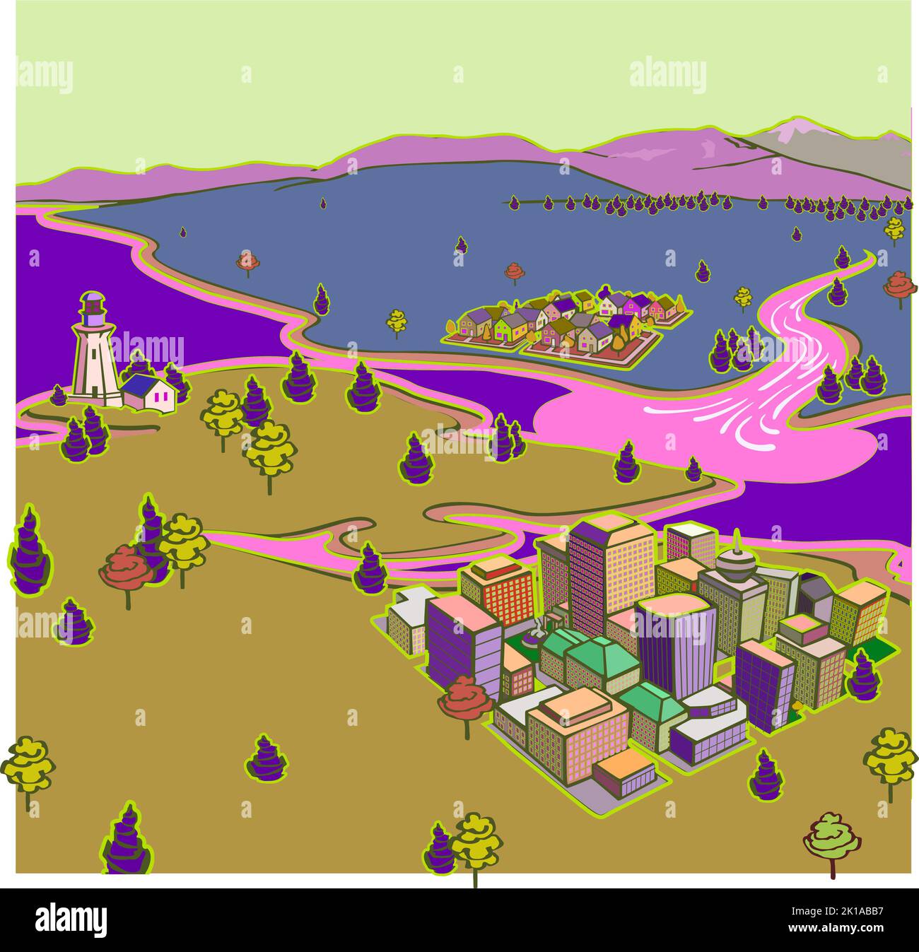 Coastal town view Stock Vector Images - Alamy