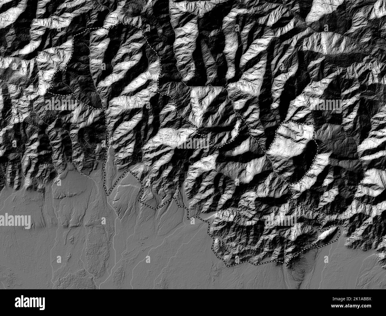 Samtse, district of Bhutan. Bilevel elevation map with lakes and rivers ...