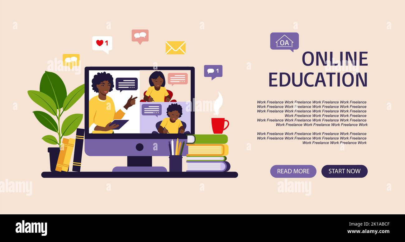 Online learning concept. Online class landing page. Teacher at ...