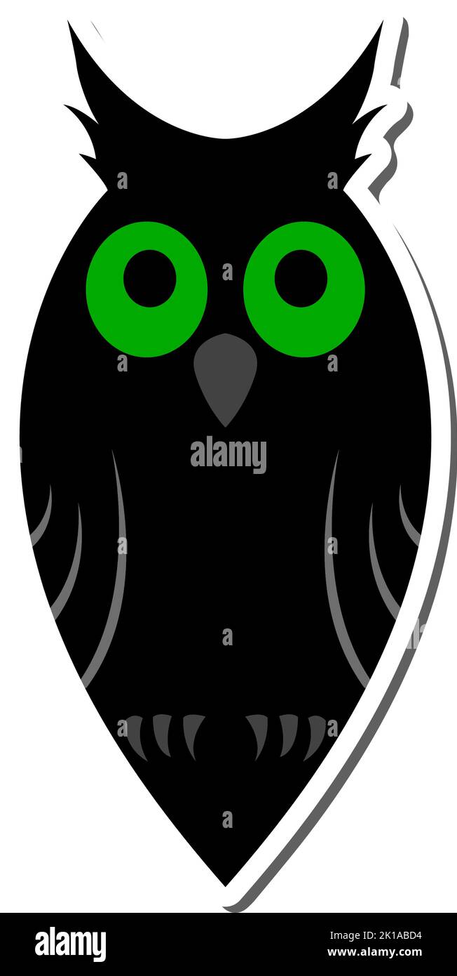 Halloween black owl sticker with shadow. Vector illustration Stock ...