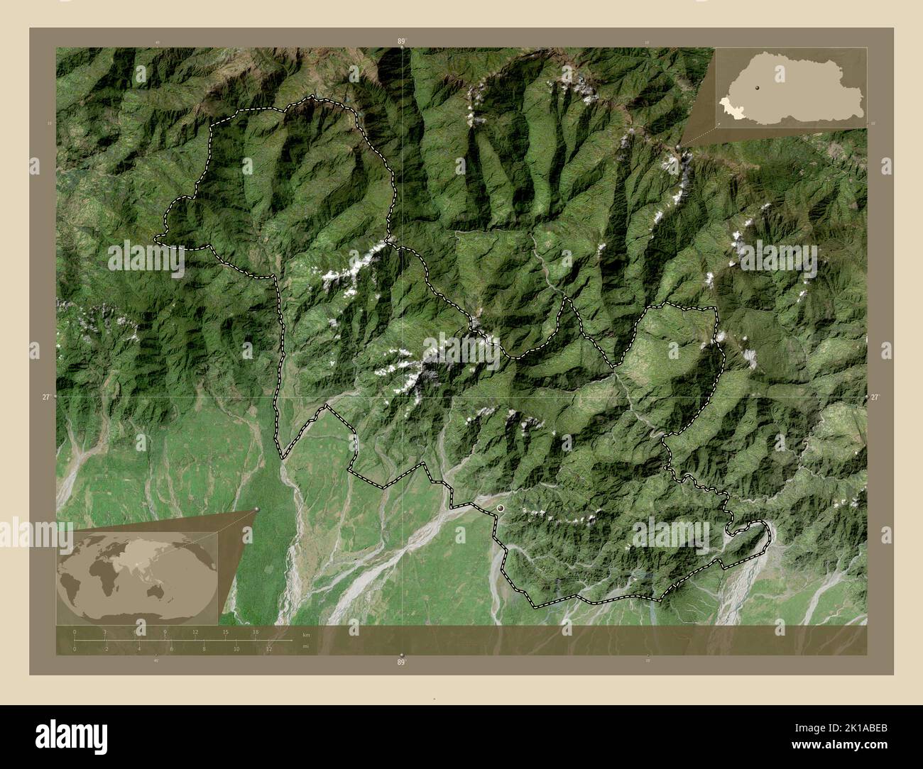Samtse, district of Bhutan. High resolution satellite map. Locations of ...