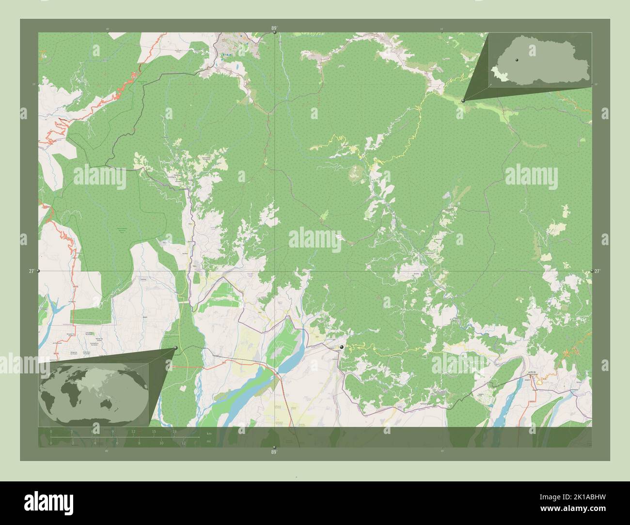 Samtse, district of Bhutan. Open Street Map. Corner auxiliary location ...