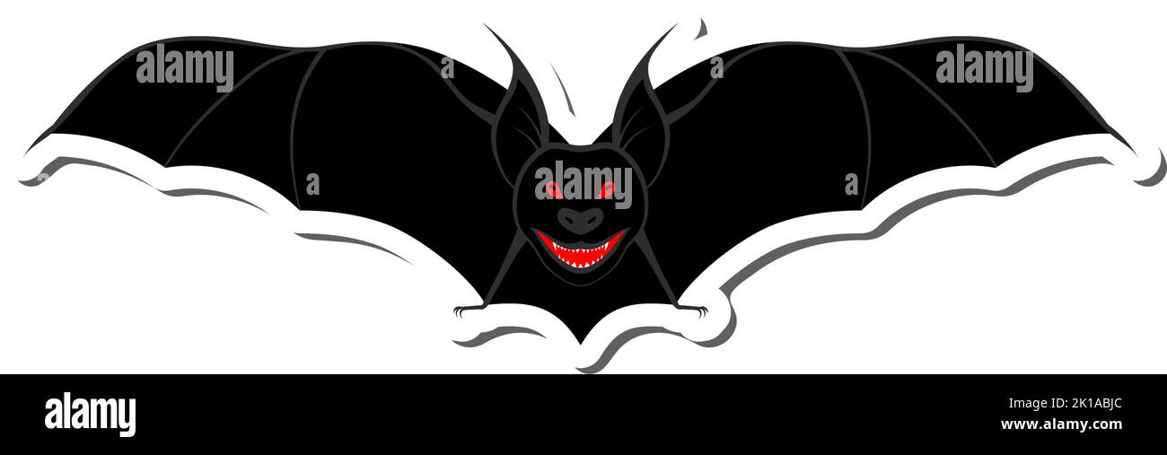 Halloween Holiday Sticker With Shadow Element. Flying Bat Over White ...