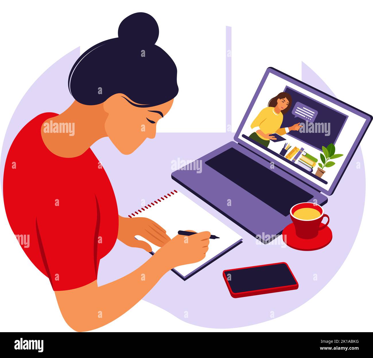 Girl study at computer. Online learning concept. Video lesson. Distance ...