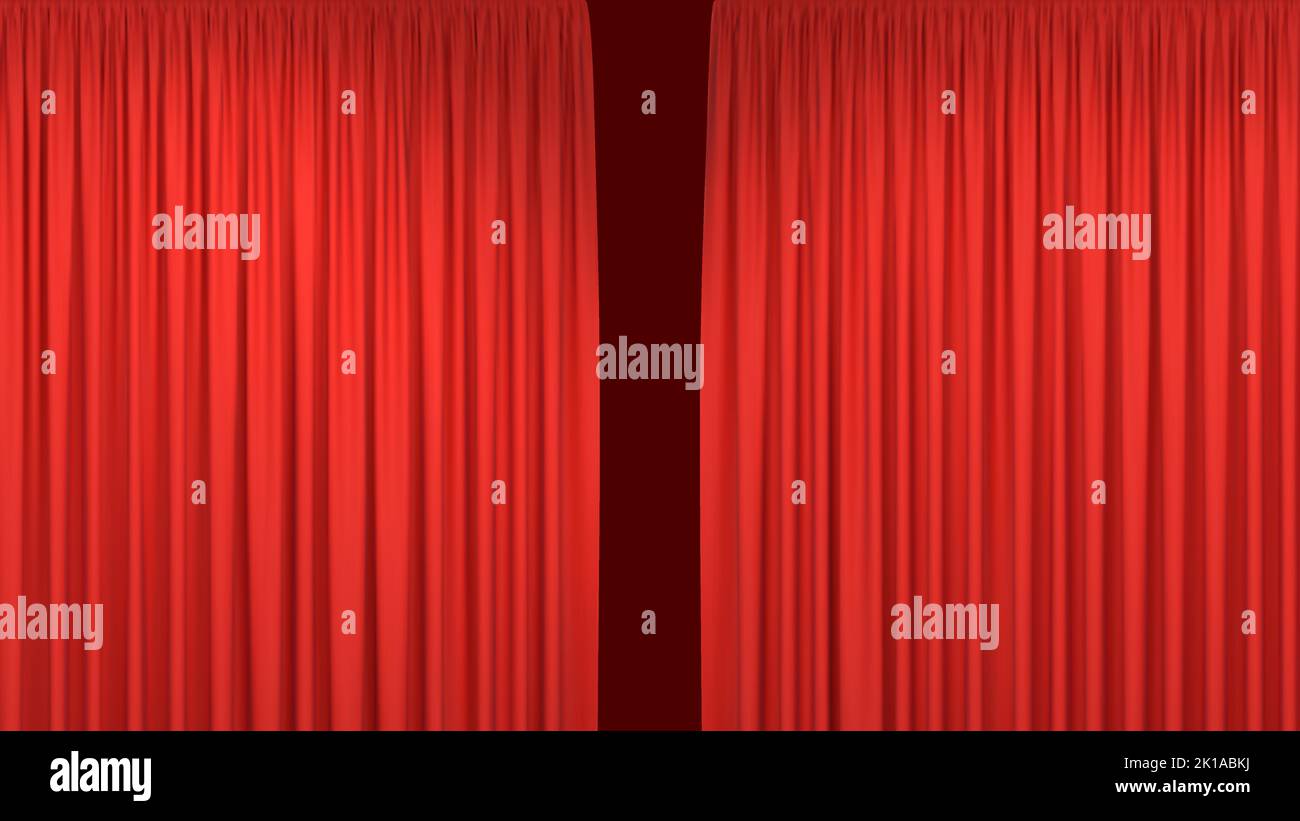 Red stage curtains for interior performance event on theatrical stage ...