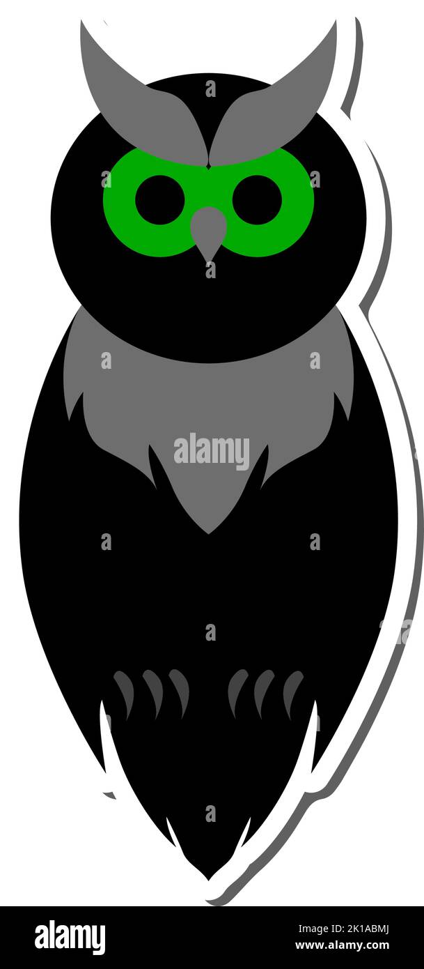 Halloween black owl sticker with shadow. Vector illustration Stock ...