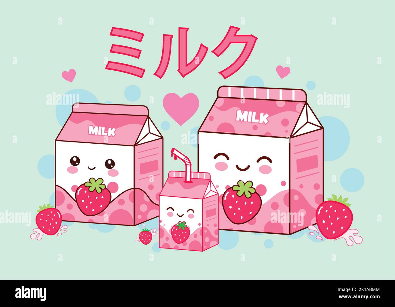 Set of Three Cute Kawaii Strawberry milk boxes Cartoon Stock Vector ...