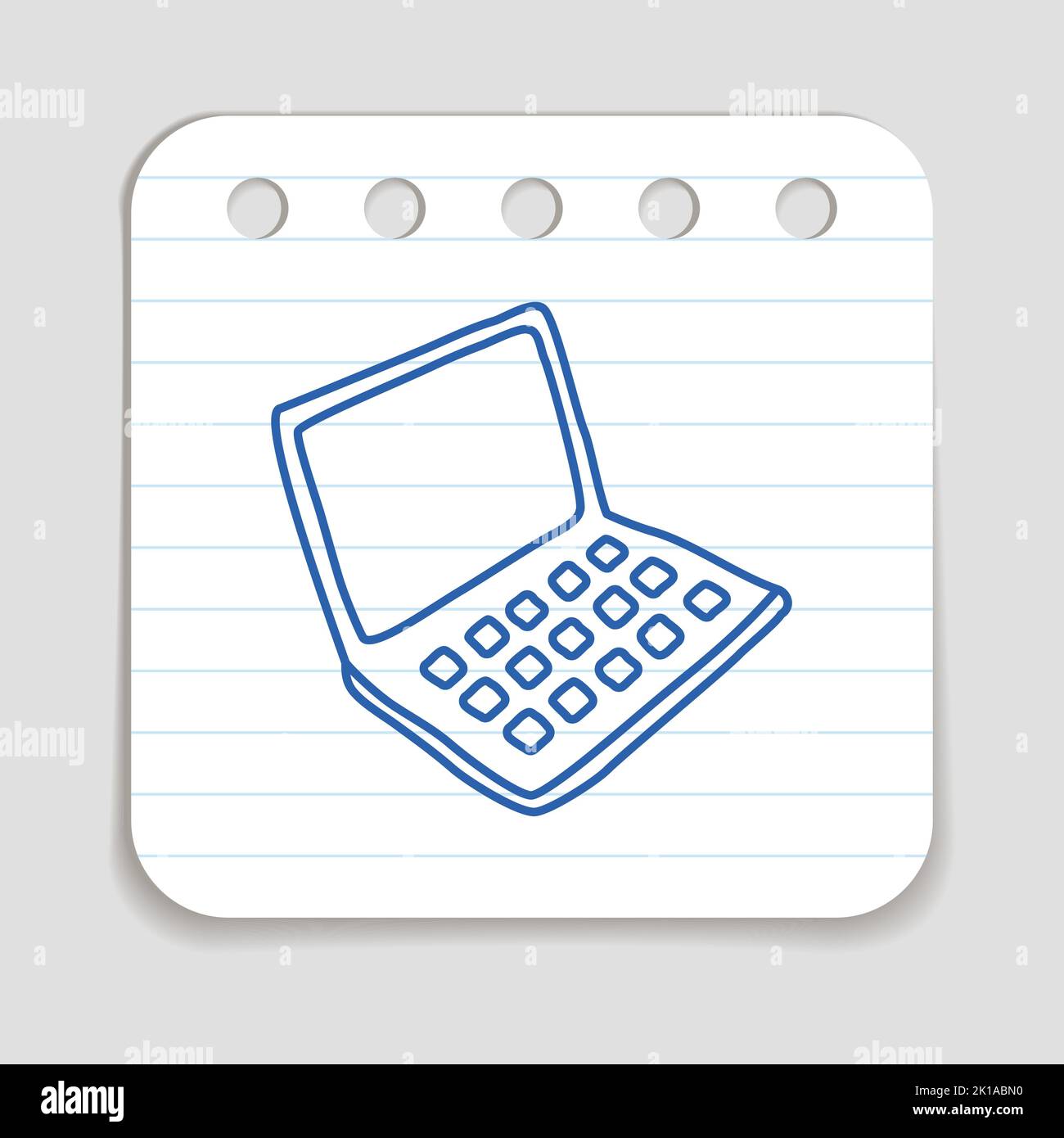 Doodle Laptop Computer icon. Blue pen hand drawn infographic symbol on ...