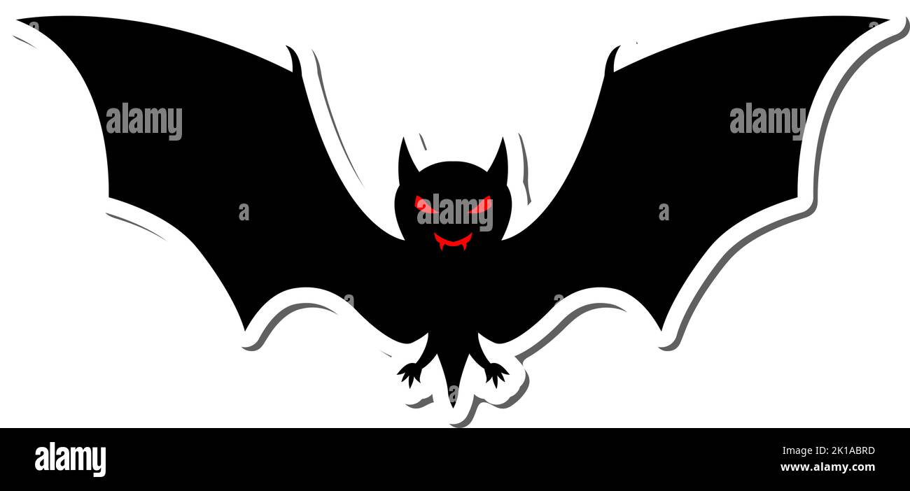 Halloween Holiday Sticker With Shadow Element. Flying Bat Over White ...