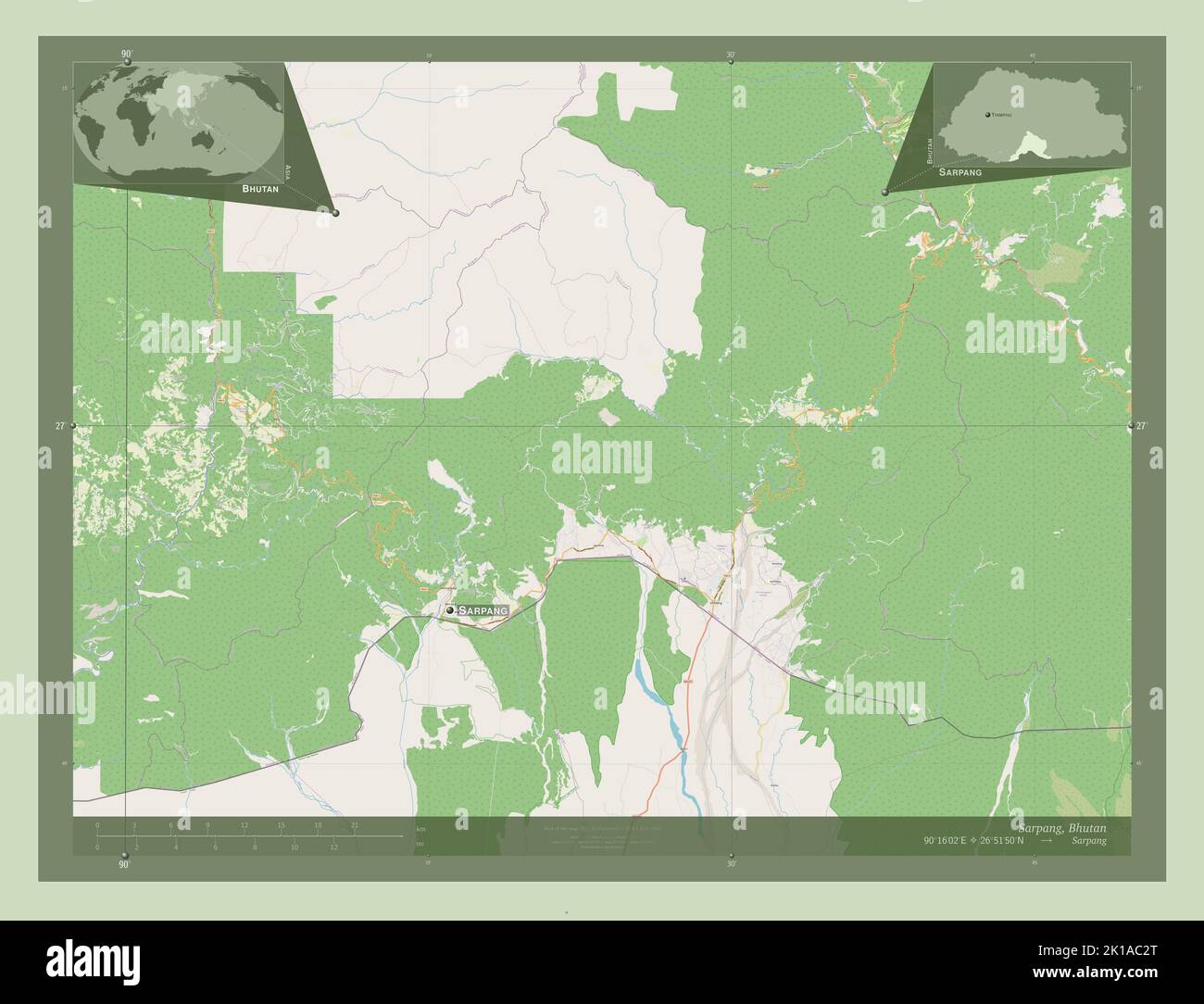 Sarpang, district of Bhutan. Open Street Map. Locations and names of ...