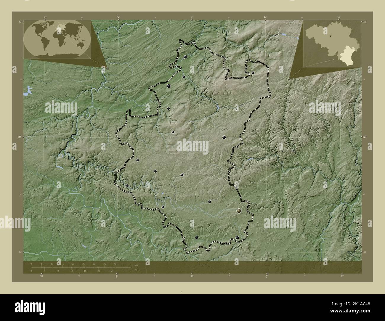 Luxembourg, province of Belgium. Elevation map colored in wiki style ...