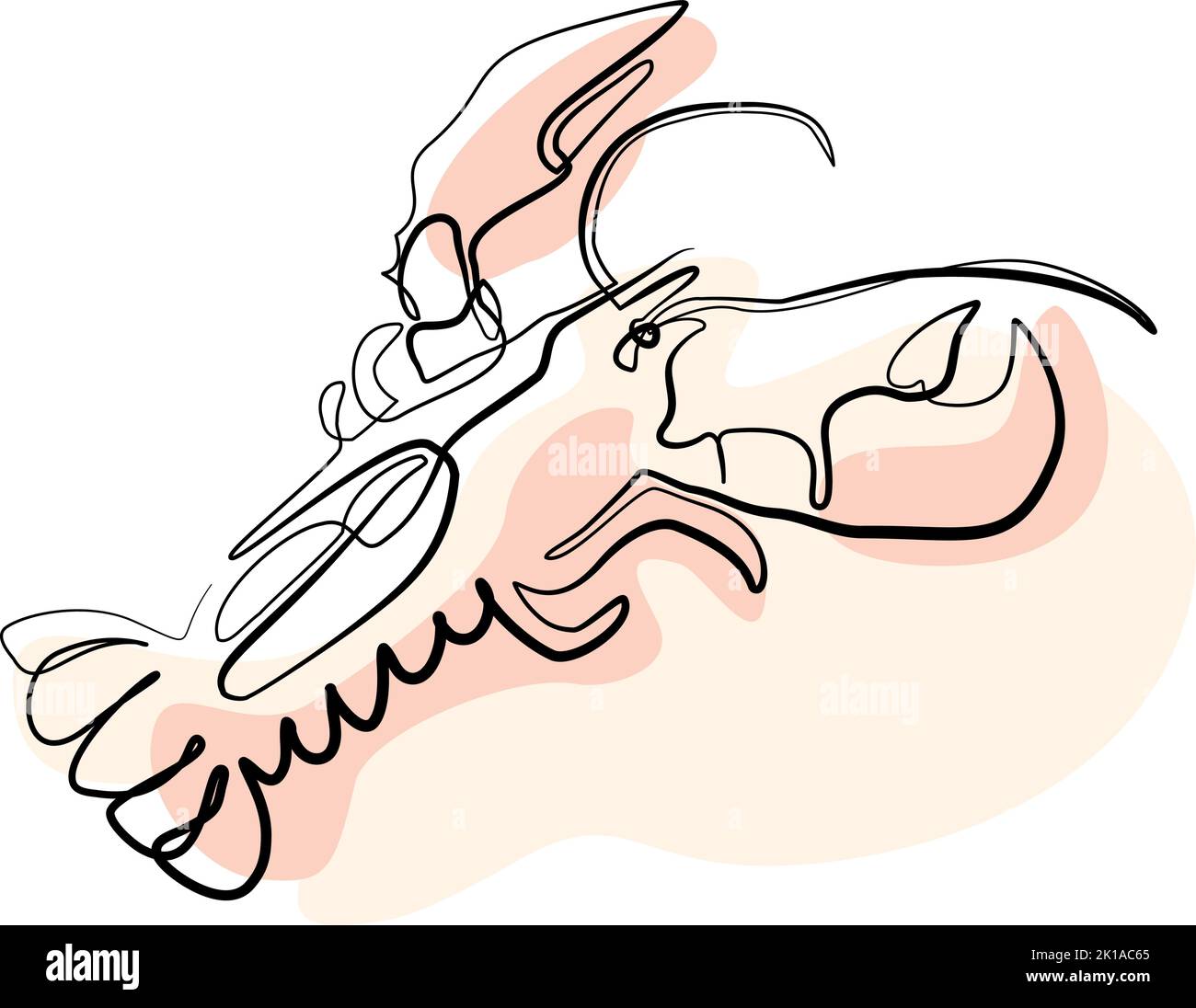 Red lobster or crayfish banner, poster. Continuous one line art drawing ...