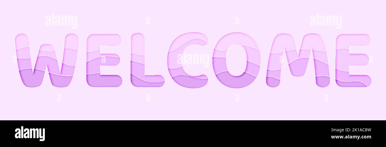 Welcome paper cut style cute sign lavender flat. Purple banner website ...