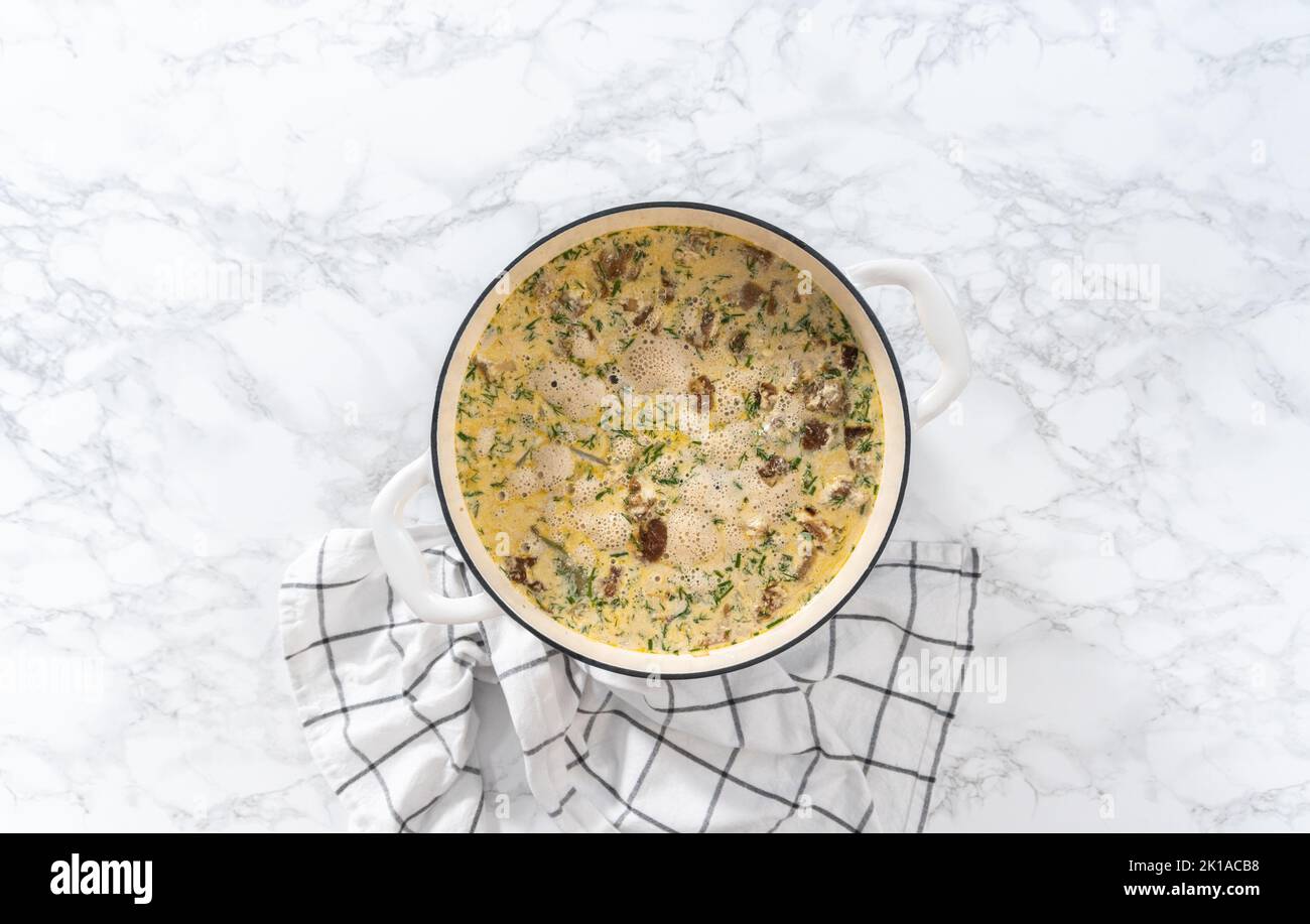 Creamy wild mushroom soup Stock Photo - Alamy