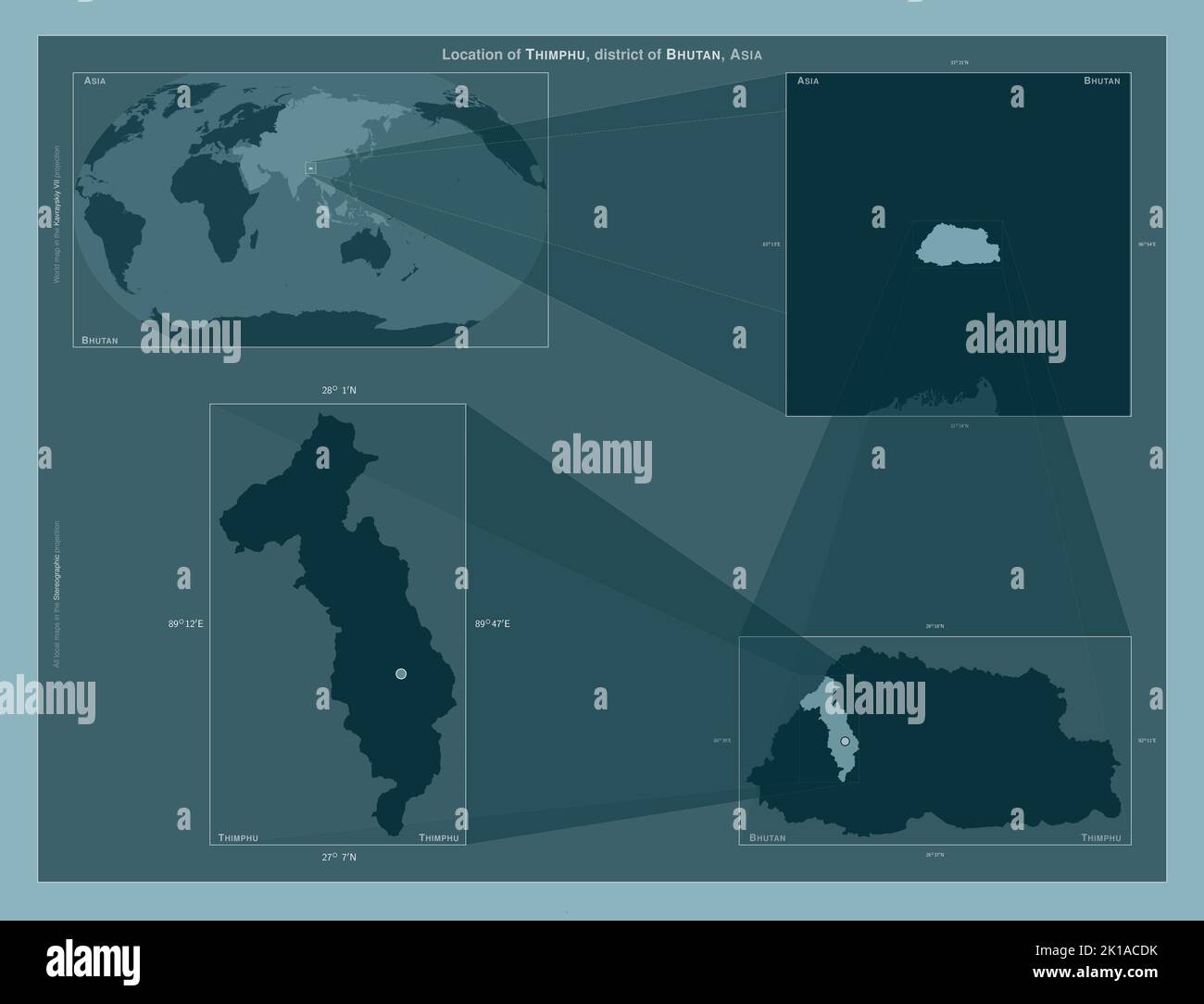 Thimphu, district of Bhutan. Diagram showing the location of the region ...