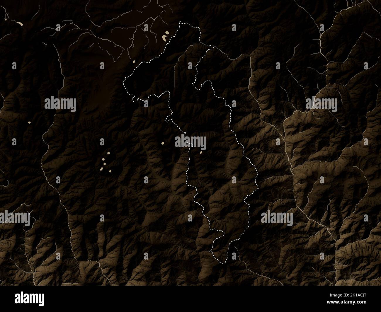 Thimphu, district of Bhutan. Elevation map colored in sepia tones with ...