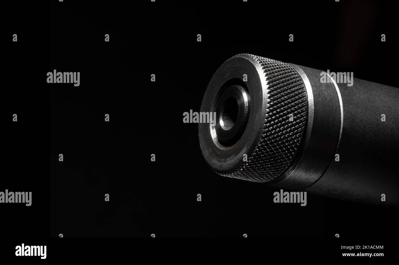 Threaded barrel protector on a rifle muzzle with copy space Stock Photo ...