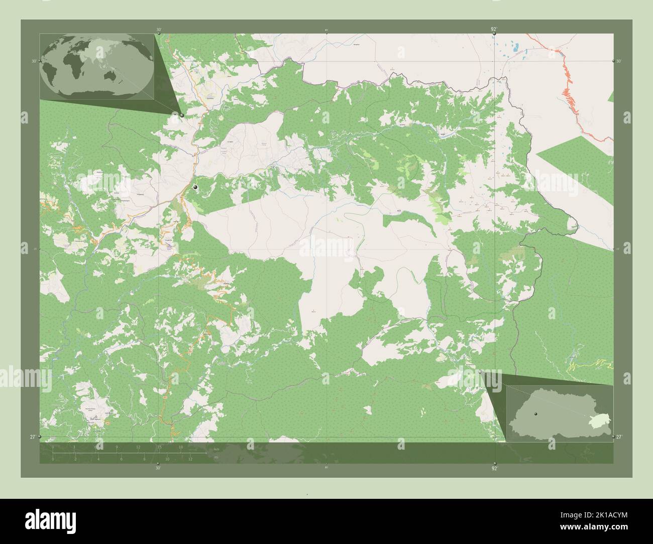 Trashigang, district of Bhutan. Open Street Map. Locations of major ...