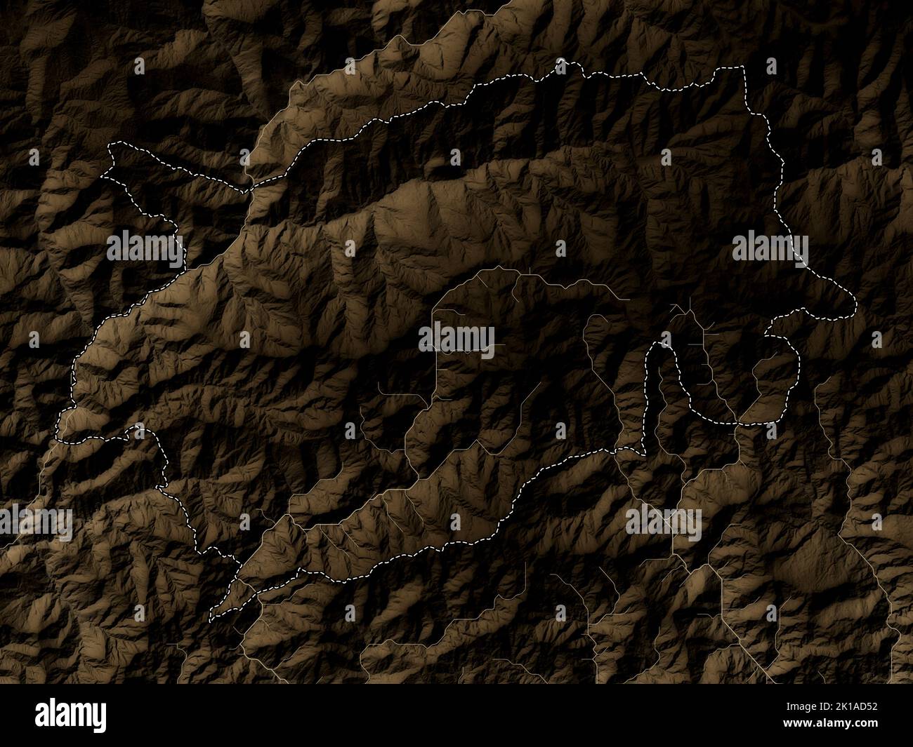 Trashigang, district of Bhutan. Elevation map colored in sepia tones ...