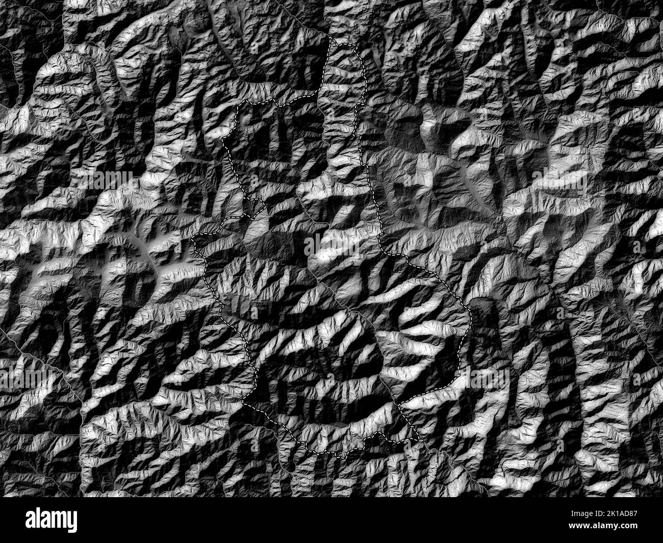 Trongsa, district of Bhutan. Bilevel elevation map with lakes and ...