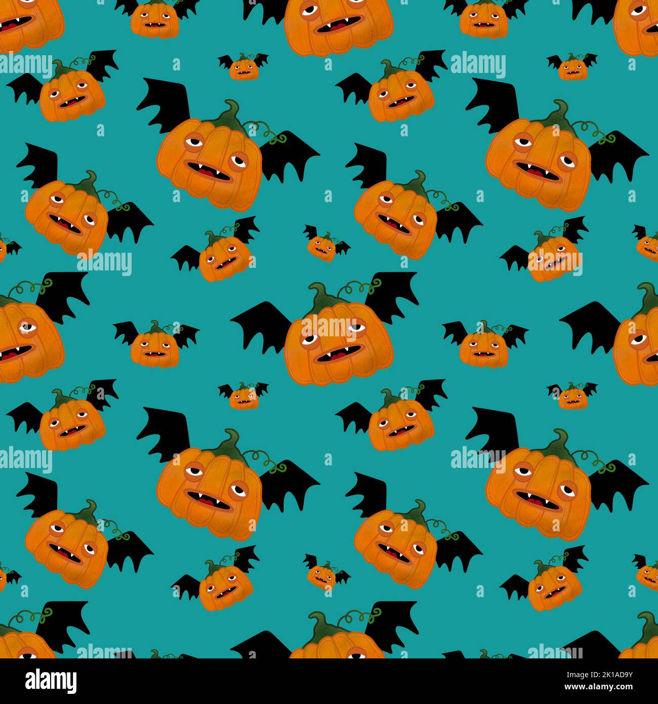 Kawaii cute cartoon Halloween pumpkins seamless autumn harvest pattern ...