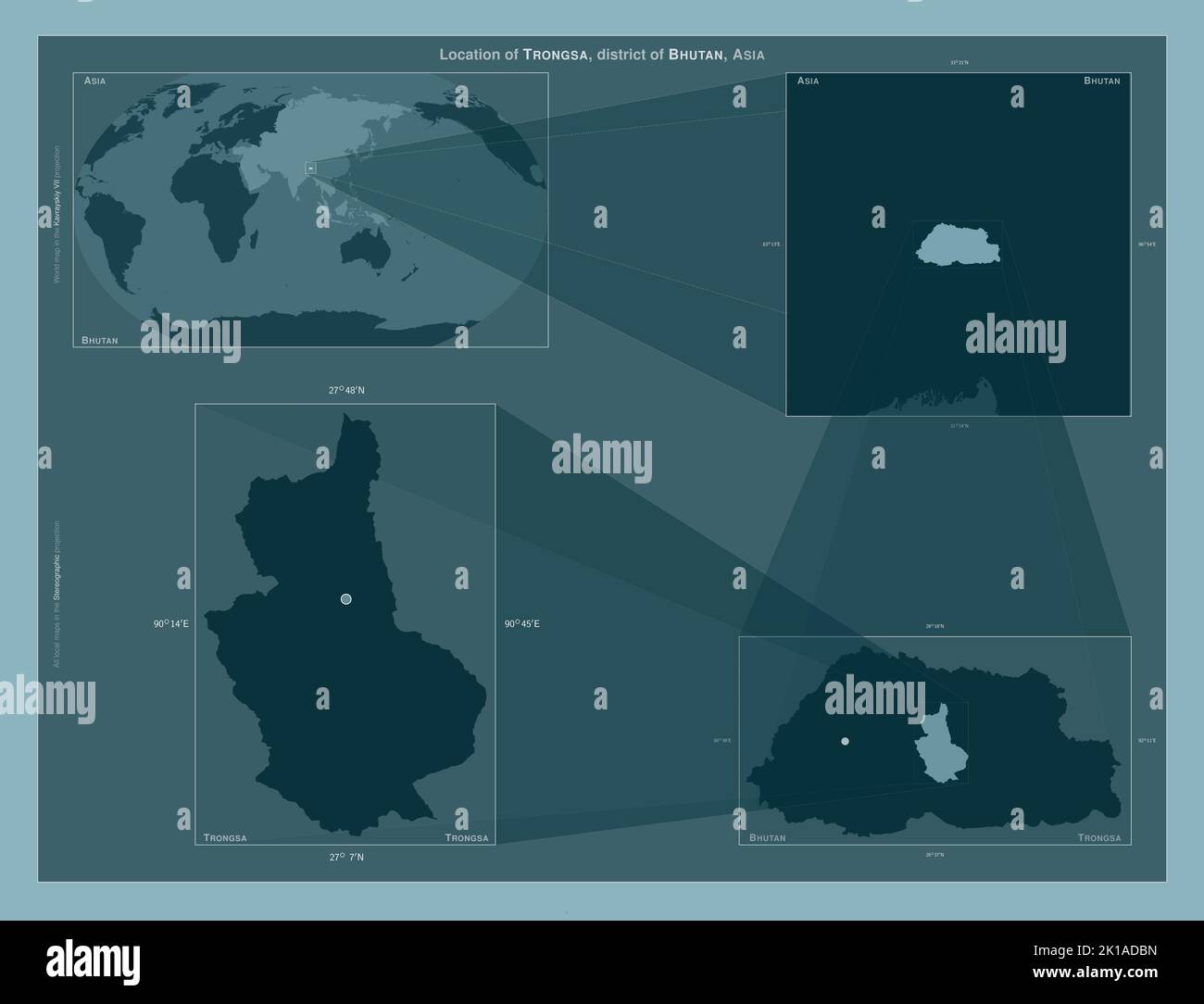 Trongsa, district of Bhutan. Diagram showing the location of the region ...