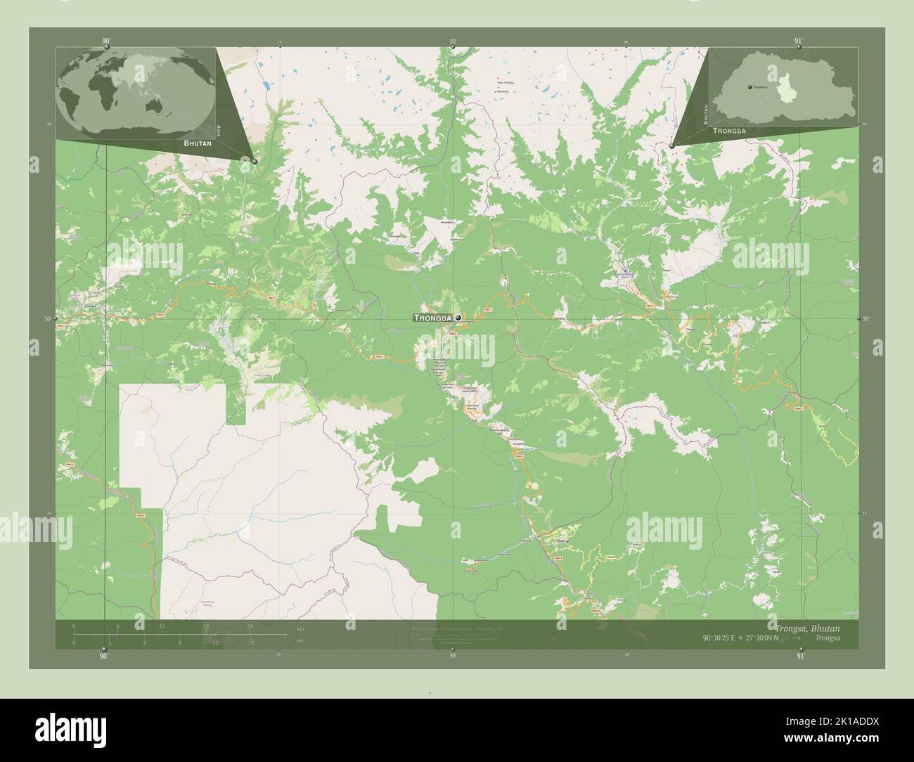 Trongsa, district of Bhutan. Open Street Map. Locations and names of ...