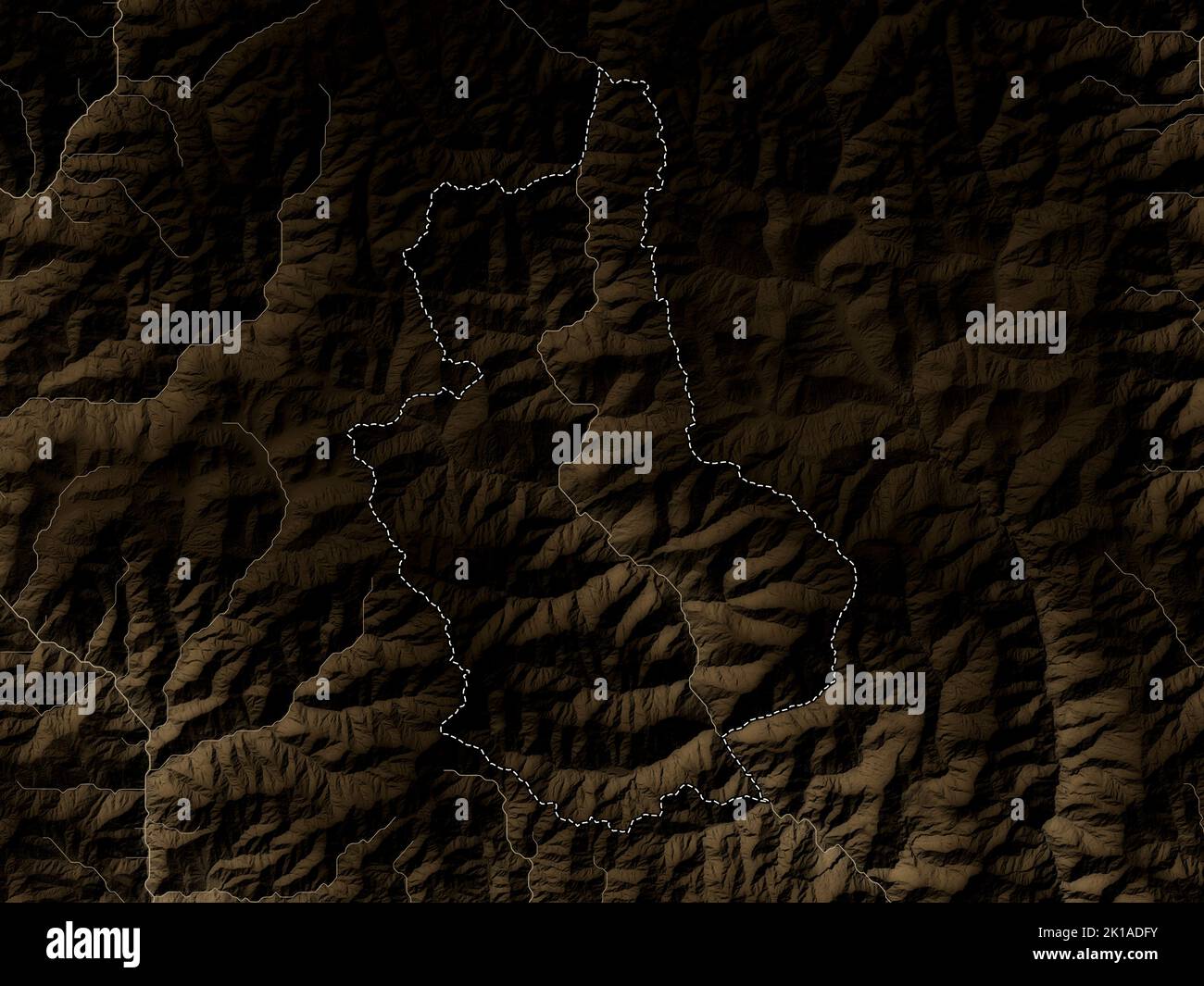 Trongsa, district of Bhutan. Elevation map colored in sepia tones with ...