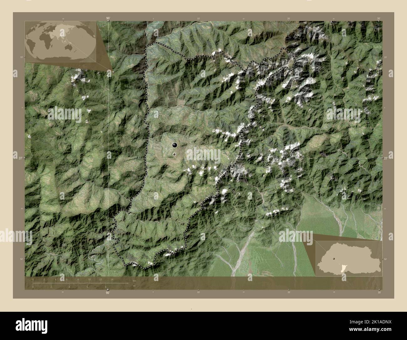 Tsirang, district of Bhutan. High resolution satellite map. Locations ...