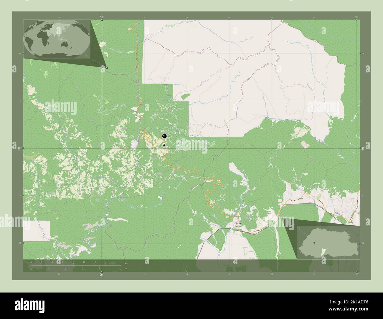 Tsirang, district of Bhutan. Open Street Map. Locations of major cities ...