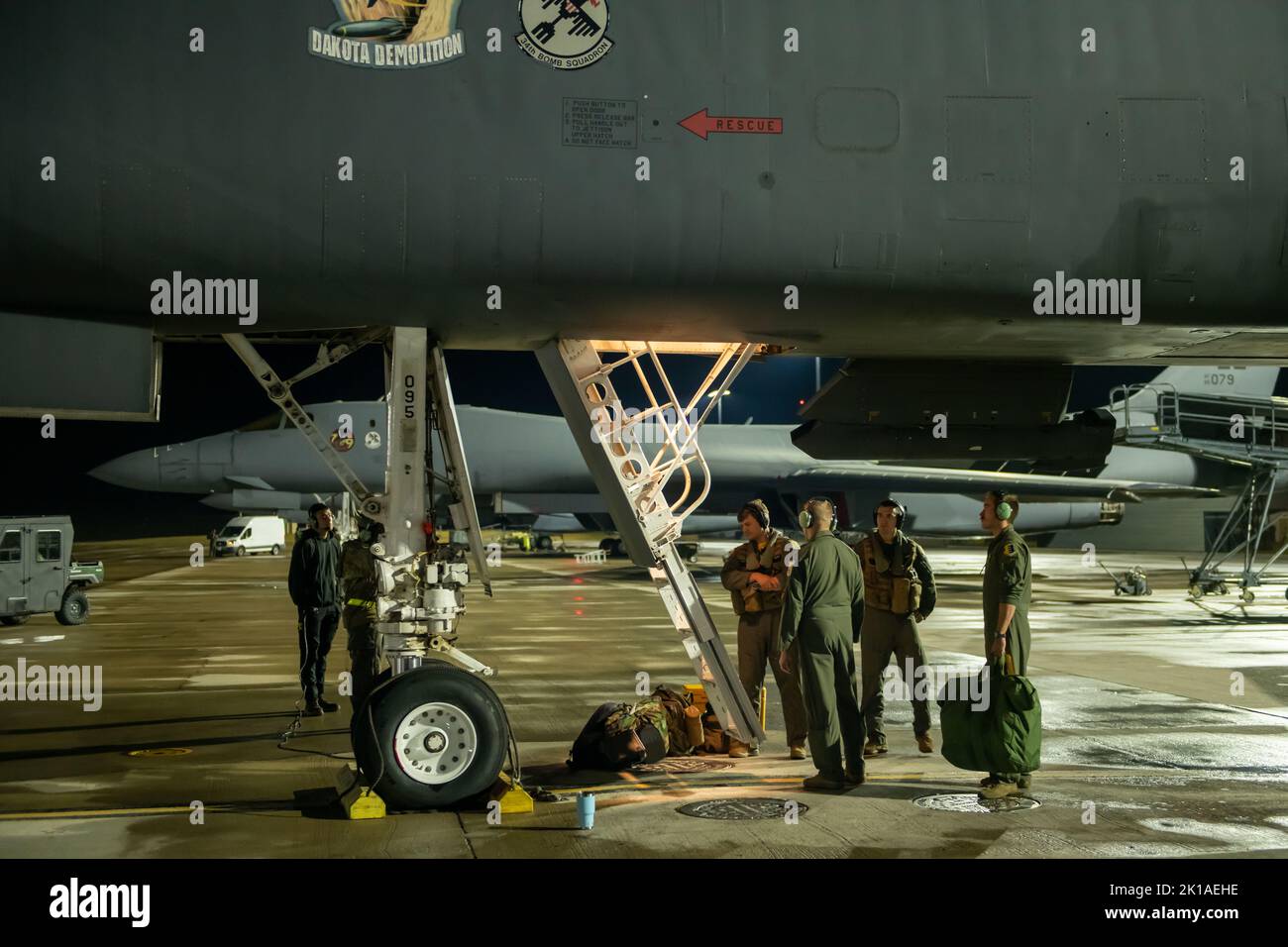 Aircrew from the 37th Bomb Squadron board a B-1B Lancer at Ellsworth ...