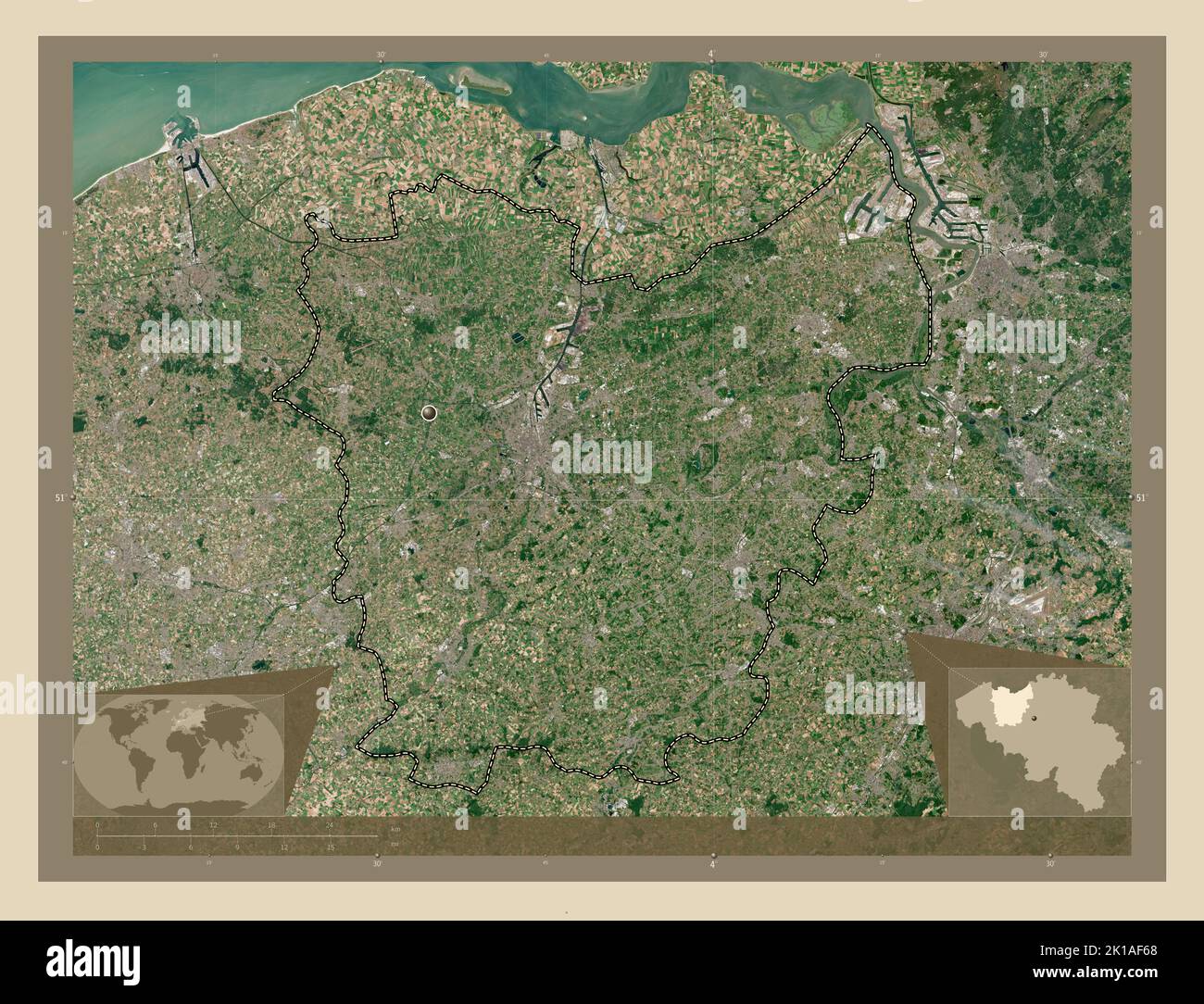 Oost-Vlaanderen, province of Belgium. High resolution satellite map ...